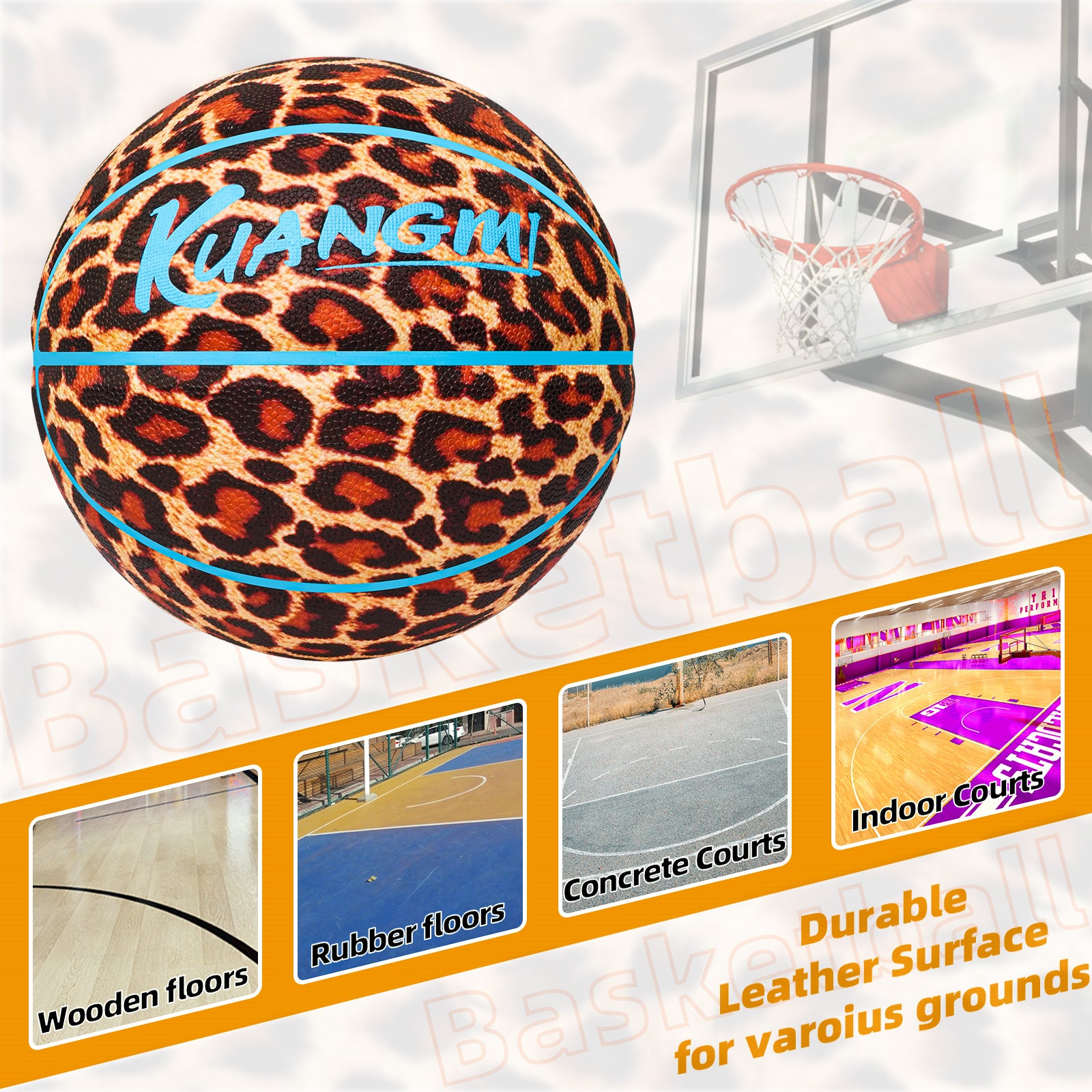 Kuangmi Leopard Print Basketball - Hygroscopic PU Ball (Size 7:29.5 ...