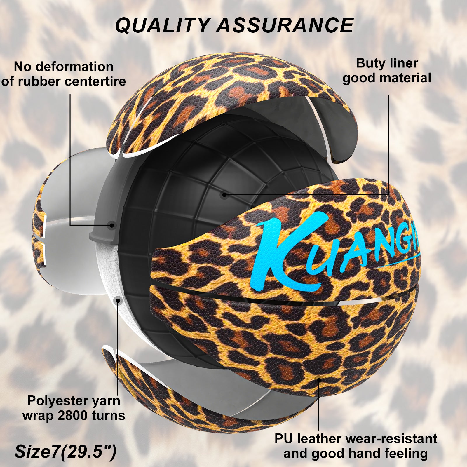 Kuangmi Leopard Print Basketball - Hygroscopic PU Ball (Size 7:29.5 ...